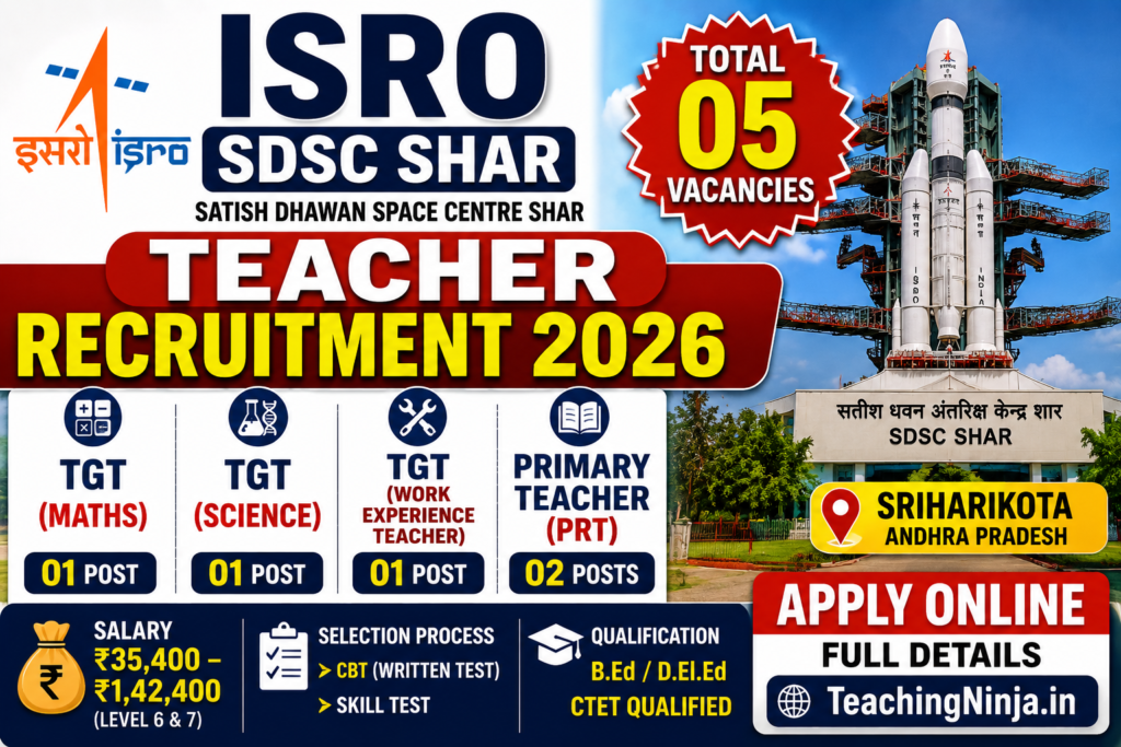 ISRO SDSC SHAR Teacher Recruitment 2026 Apply Now Online